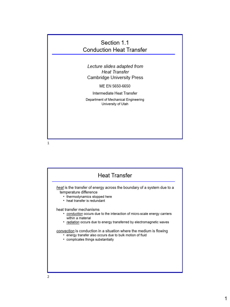 Section 1-Introduction To Conduction Heat Transfer | PDF | Thermal ...