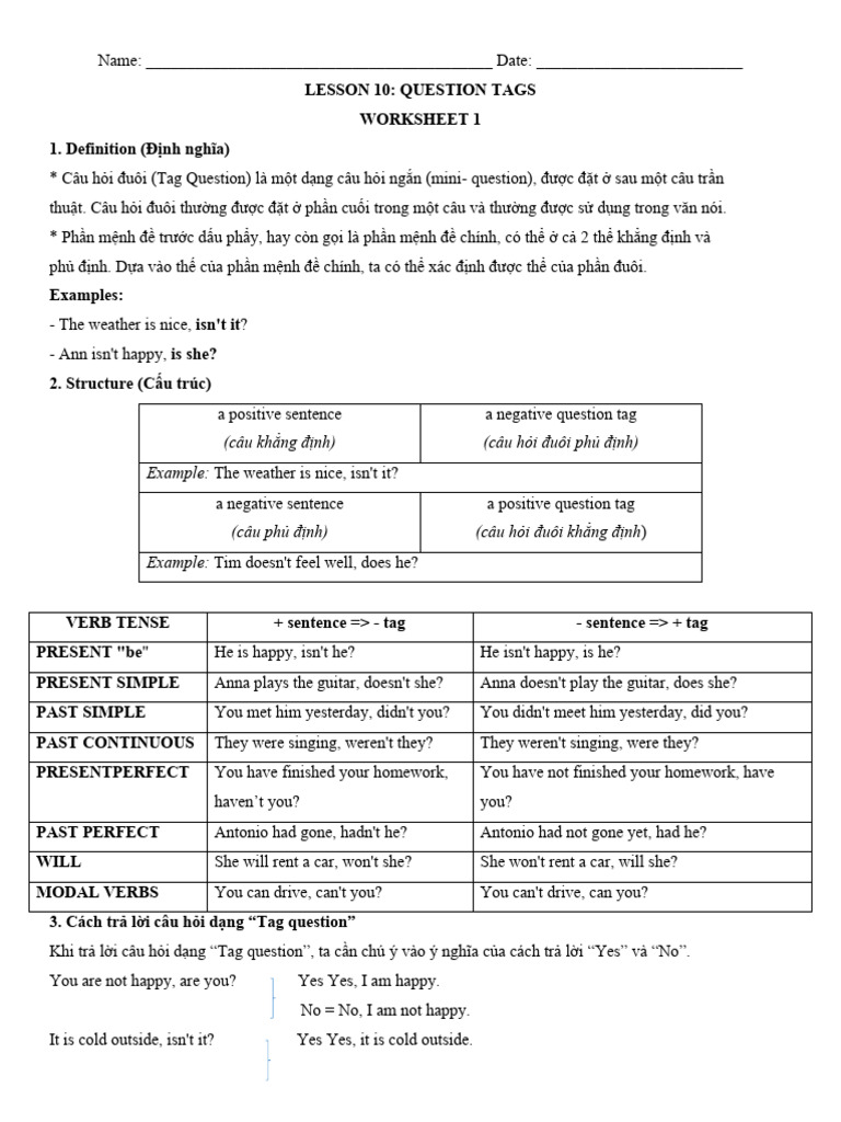 Question Tags Key | PDF | Syntax | Grammar