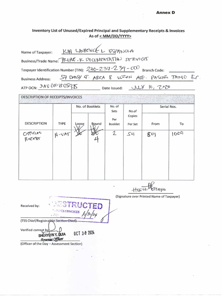 Bir Destruction of Official Receipts | PDF
