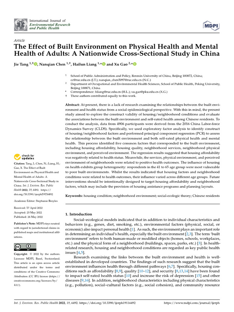 The Effect of Built Environment On Physical Health and Mental Health of ...