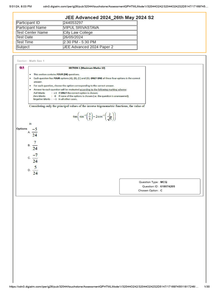 Adv Paper 2 Response Sheet Checked | PDF | Multiple Choice | Data ...