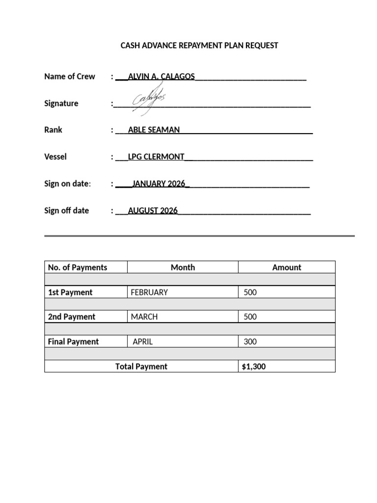 Cash Advance Repayment Plan | PDF
