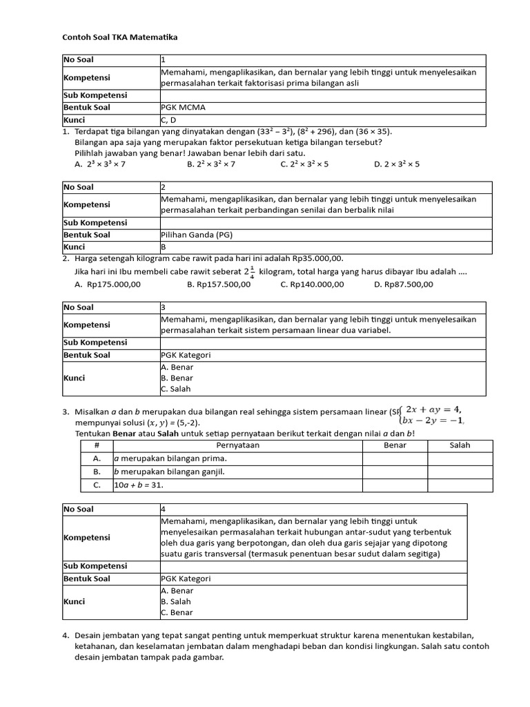 Contoh Soal TKA Matematika | PDF