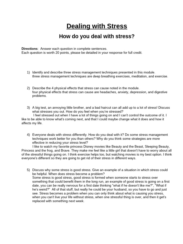 Health DealingwithStressAssignment | PDF | Stress (Biology) | Stress ...