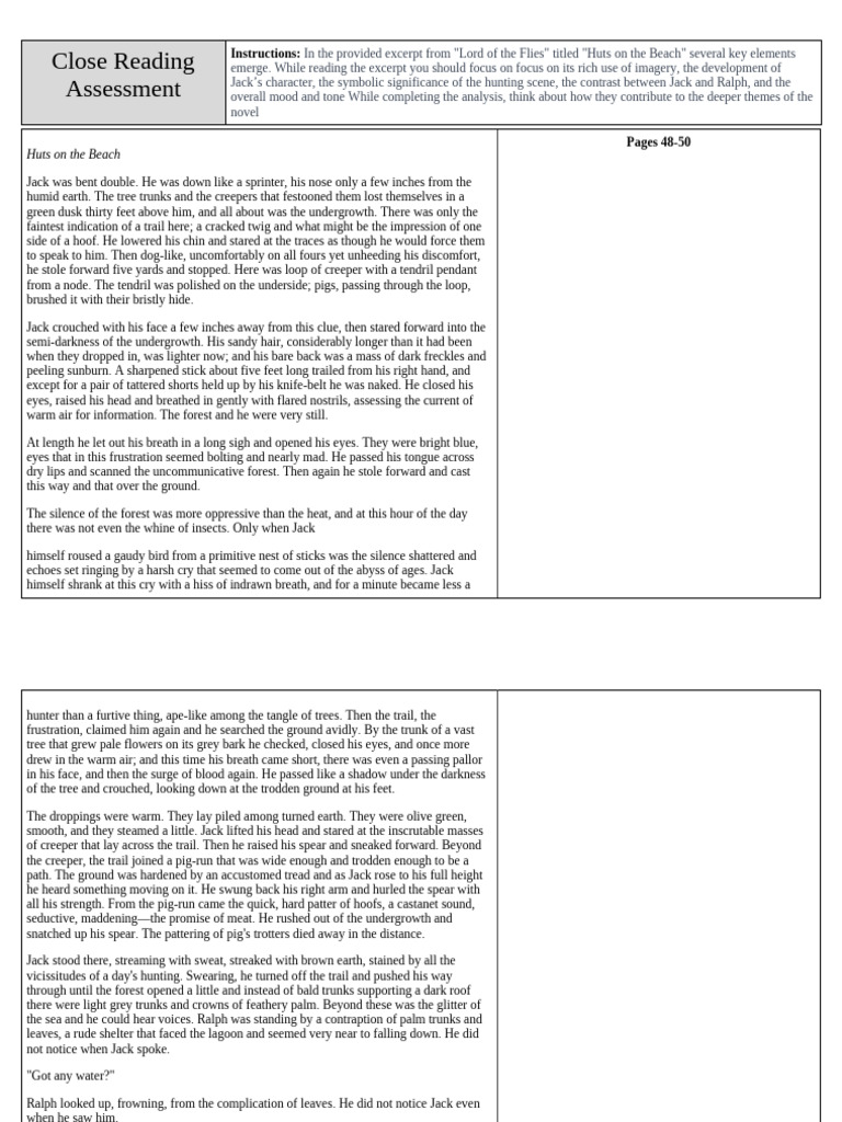 LOTF AP Close Read + Questions & Answers (Chapter 3) | PDF