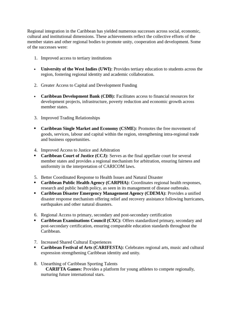 Successes of Caribbean Regional Integration | PDF | Economies