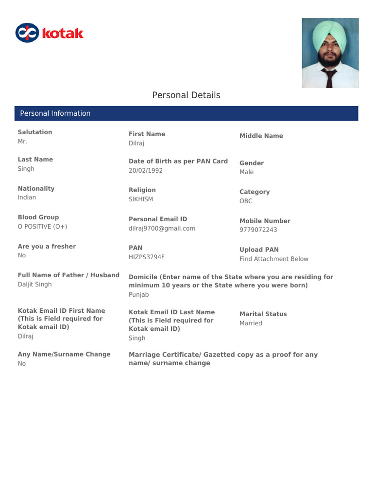 Personal Information and Employment Details | PDF | Business