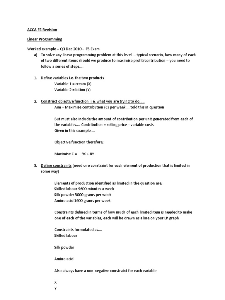 ACCA F5 Linear Programming Guide | PDF | Linear Programming ...