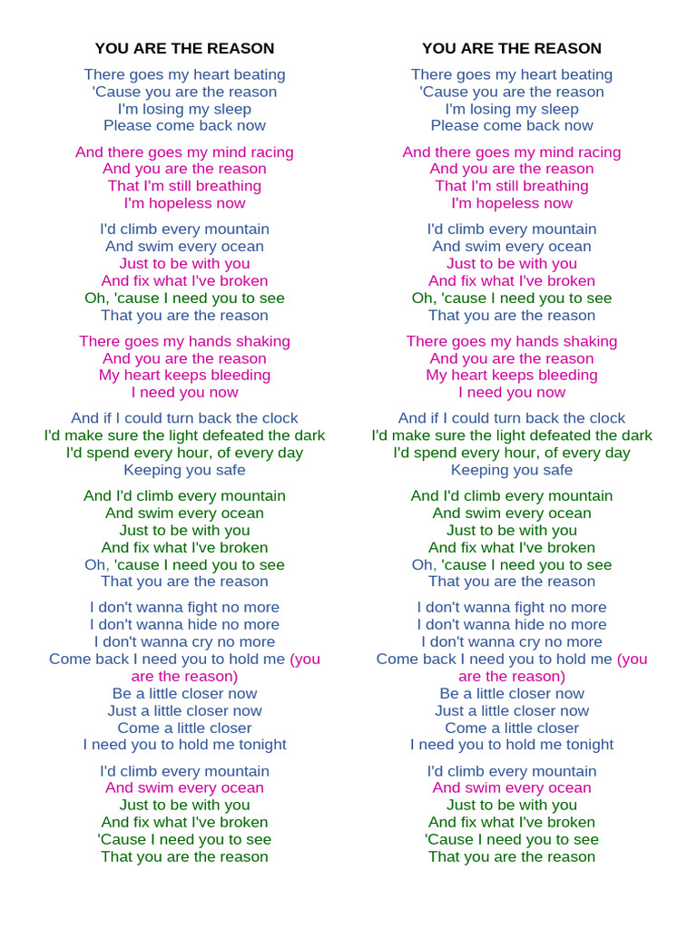 You Are The Reason Lyrics | PDF