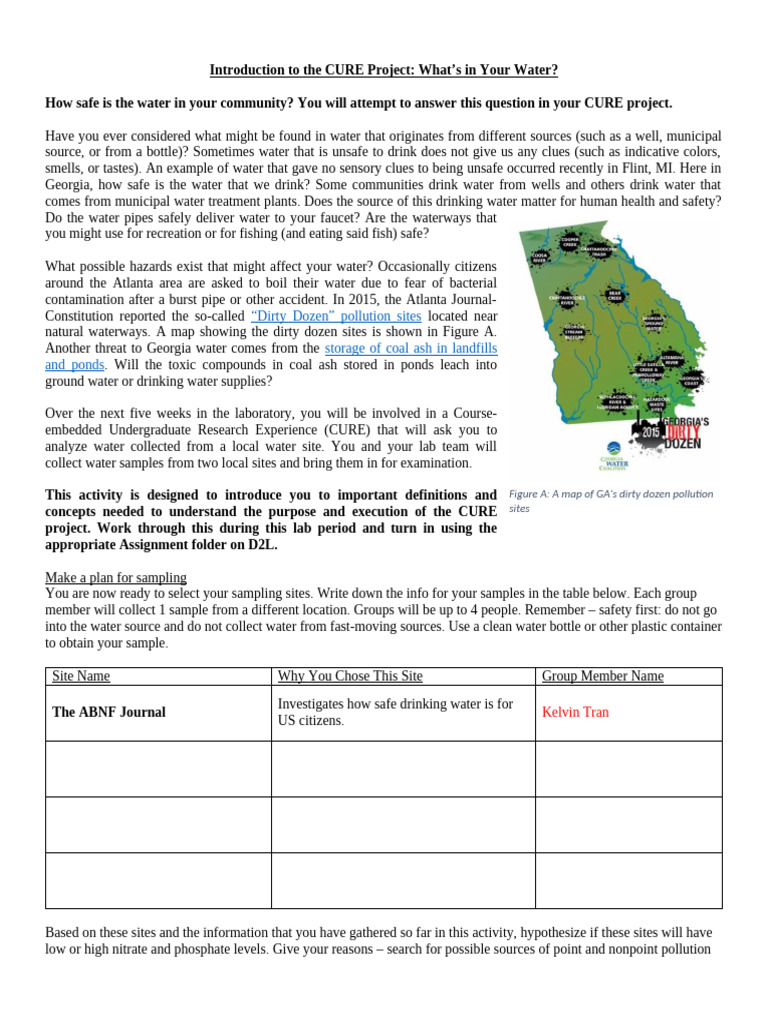 CURE Project Introduction and Prelab Assignment | PDF | Water | Parts ...