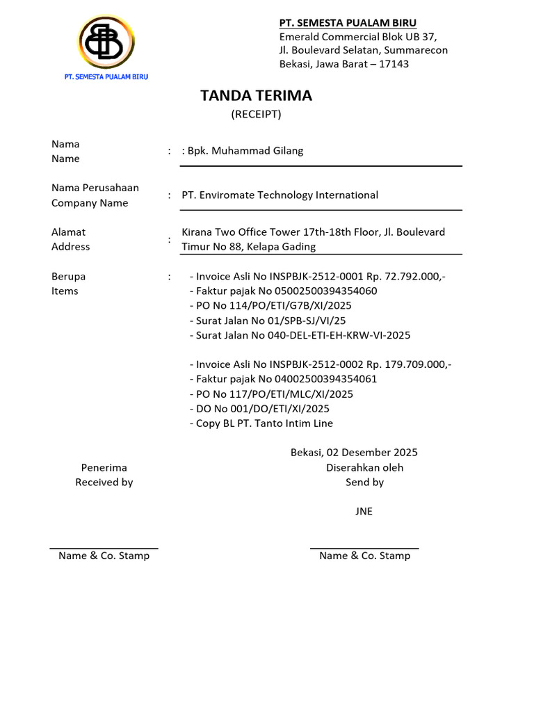 Form Tanda Terima | PDF