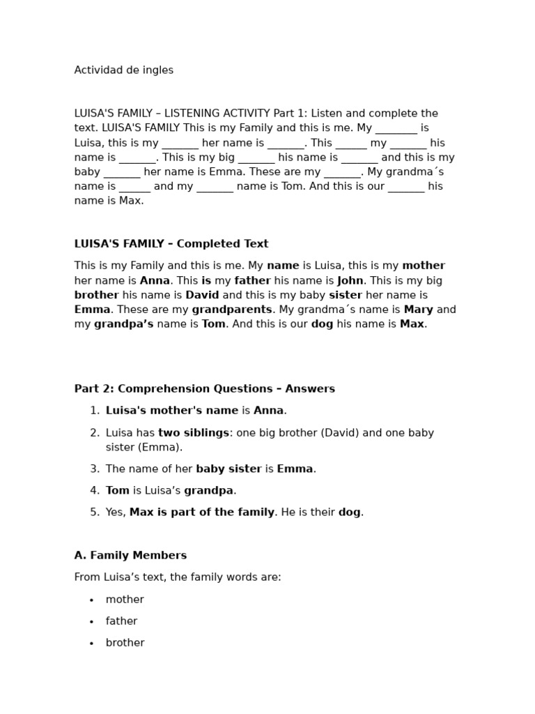 Luisa's Family Listening Activity | PDF