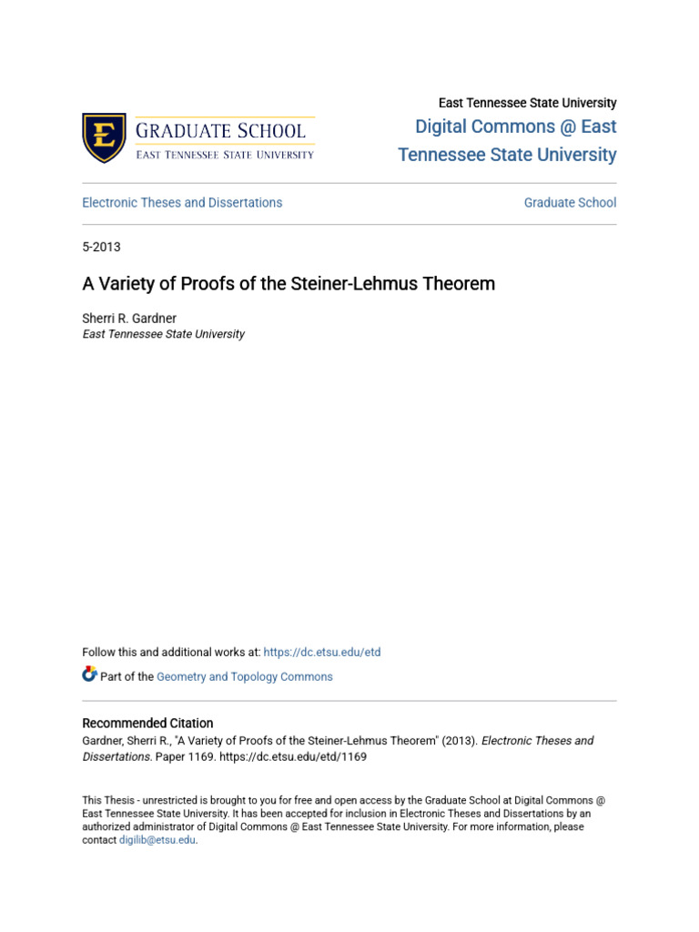 A Variety of Proofs of The Steiner-Lehmus Theorem | PDF | Triangle ...