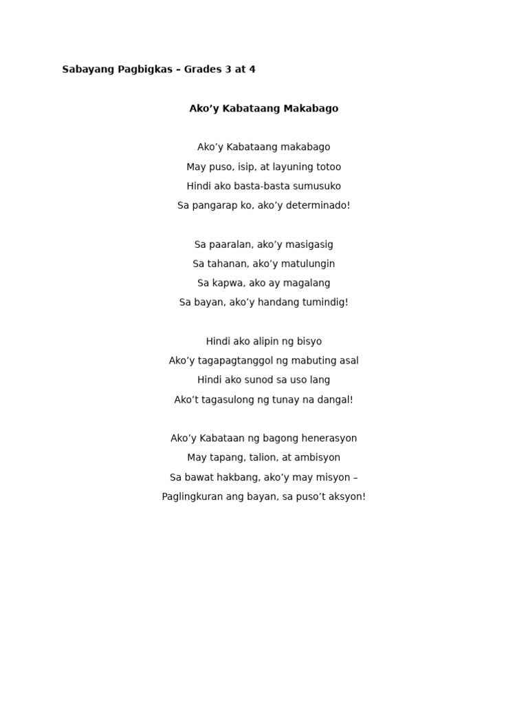 Sabayang Pagbigkas-Grades 3 at 4 | PDF
