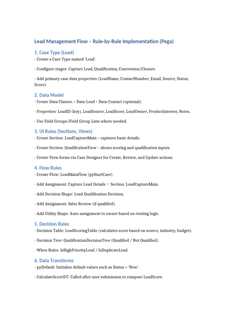 Lead Management Flow - Rule-by-Rule Implementation (Pega) | PDF