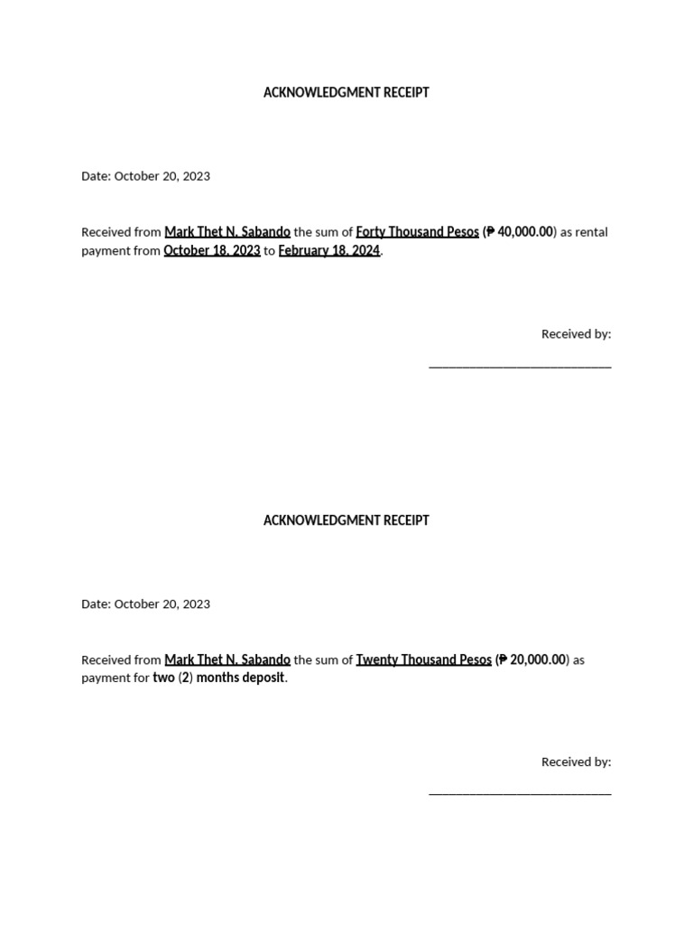 Acknowledgment Receipt | PDF