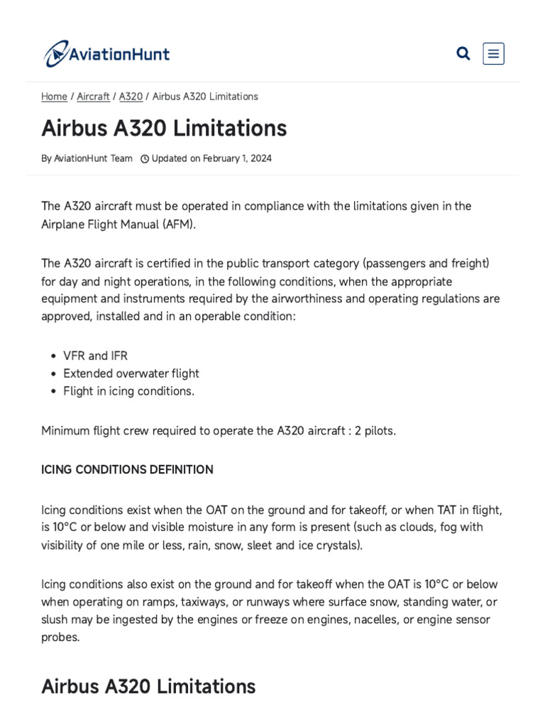 Airbus A320 Limitations - AviationHunt | PDF | Aircraft | Flap (Aeronautics)