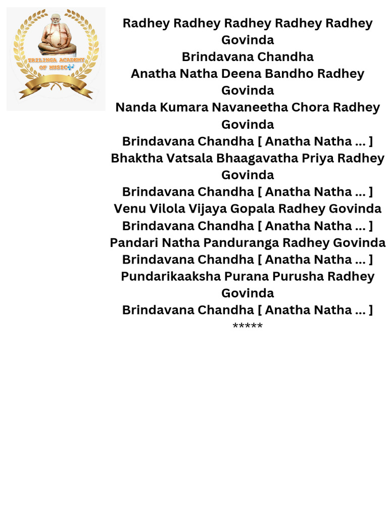 Radhey Radhey Radhey Radhey Radhey Govinda Brindavana Chandha Anatha ...