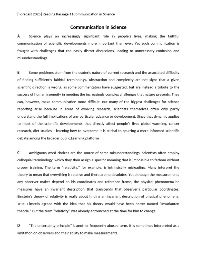 (Forecast 2025) Communication in Science | PDF | Science | Theory