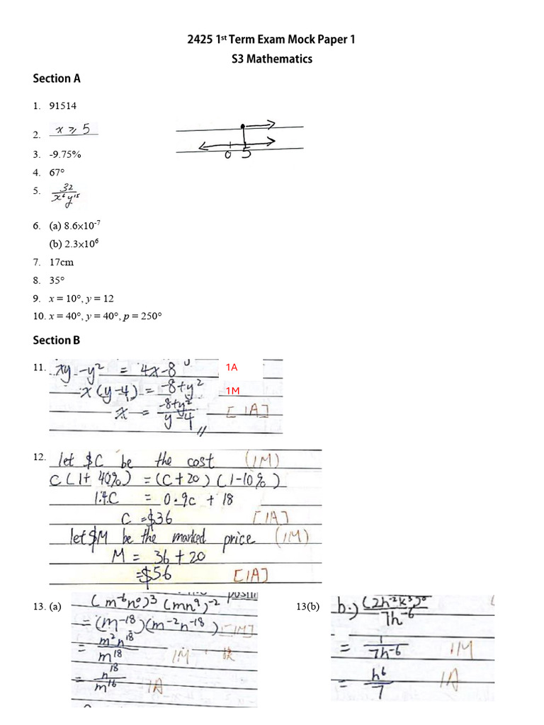 F3 Mock Test Paper - First Exam - P1!24!25 - MS | PDF