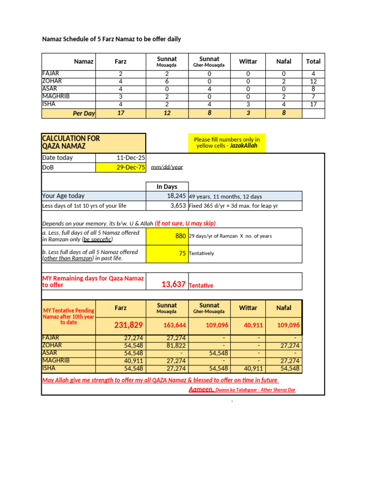 Qaza Namaz Calculator by ASDar | PDF | Prayer | Theocracy