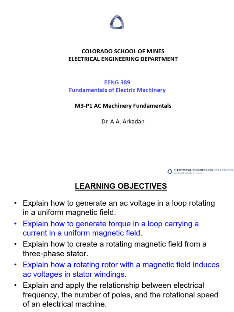 M3-P1 AC Machinery Fundementals | PDF | Electric Motor | Magnetic Devices