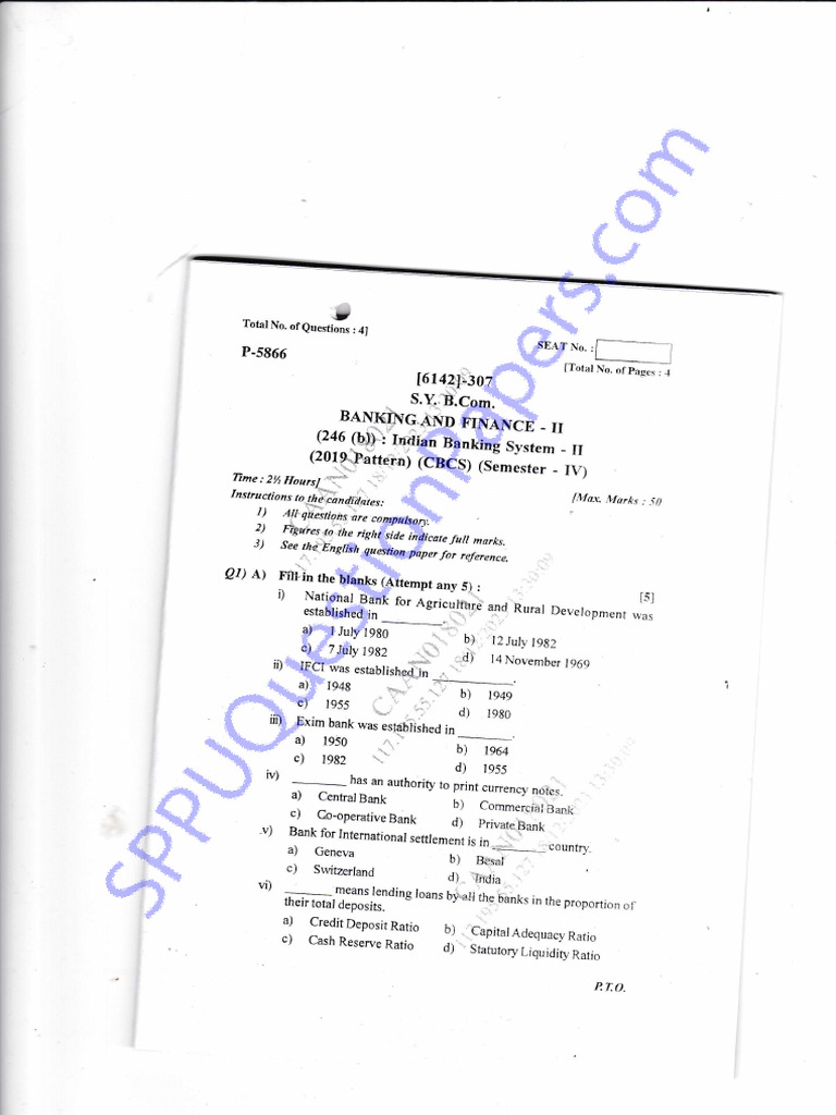 Banking and Finance Exam Questions | PDF