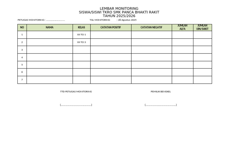 Lembar Monitoring | PDF