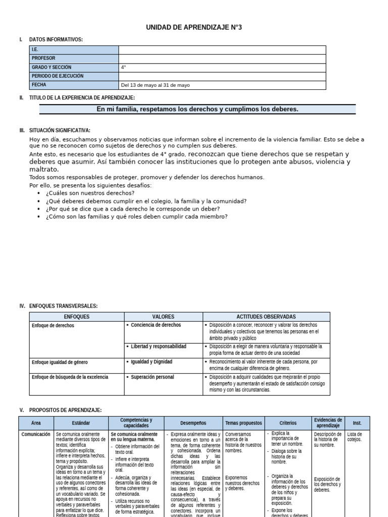 Unidad de Aprendizaje N°03 - 4to Grado | PDF | Geometría | Ángulo