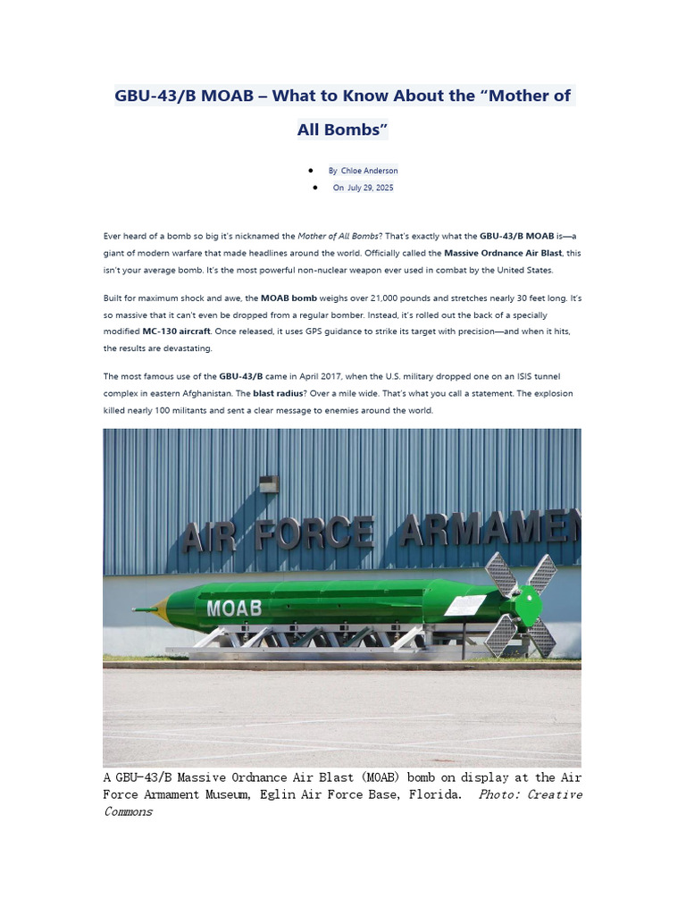GBU-43 B MOAB What To Know About The Mother of All Bombs | PDF | Bomb ...