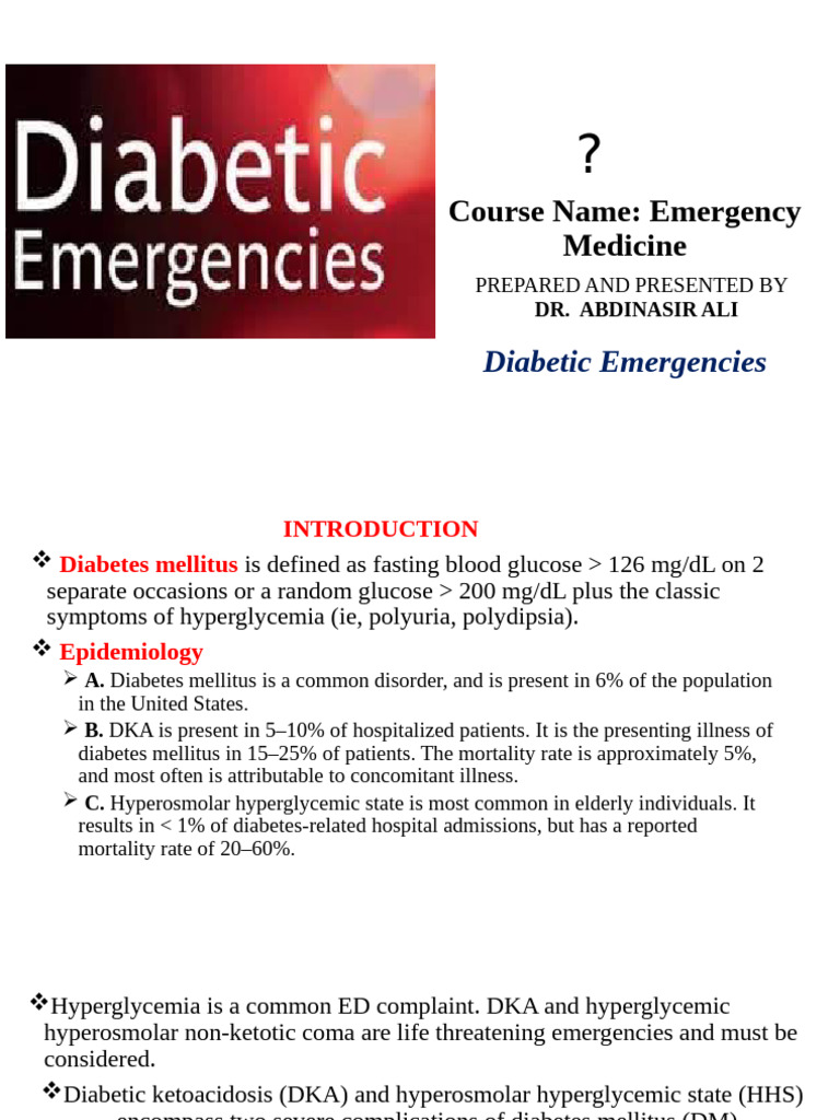 Diabetic Emergencies: DKA and HHS Guide | PDF | Hypoglycemia ...
