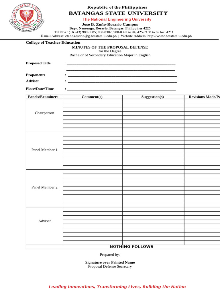 Template Minutes of Proposal Defense | PDF