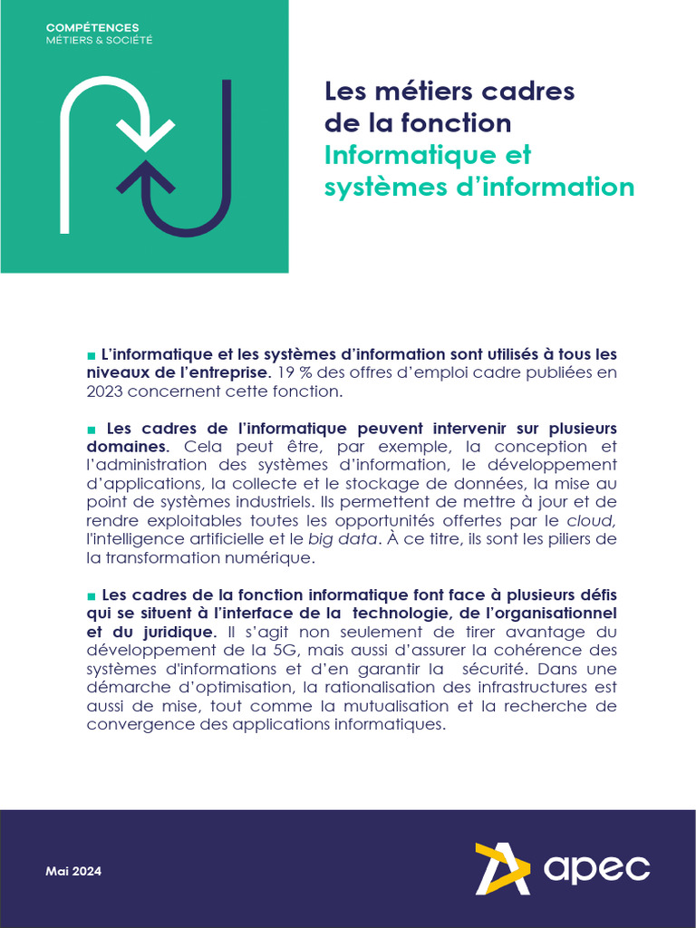 Métiers cadres en informatique 2023 | PDF | Informatique | Intelligence ...