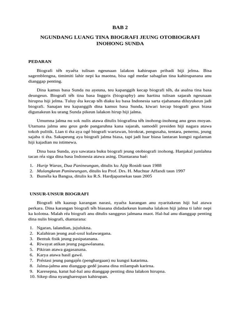 Bab 2 Ngundang Luang Tina Biografi Jeung Otobiografi Inohong Sunda | PDF