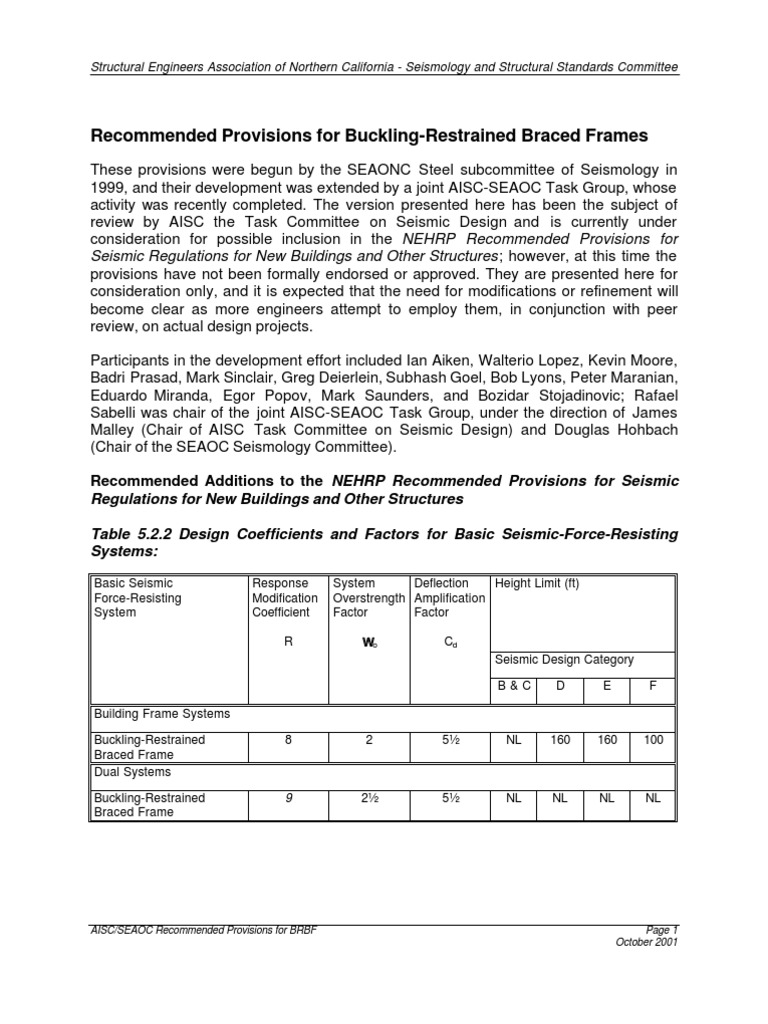 SEAOC - Recommended Provisions For BRBF | PDF | Strength Of Materials ...