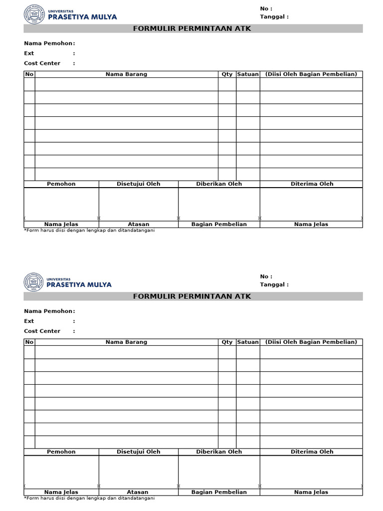 Form Permintaan Atk 2020 | PDF