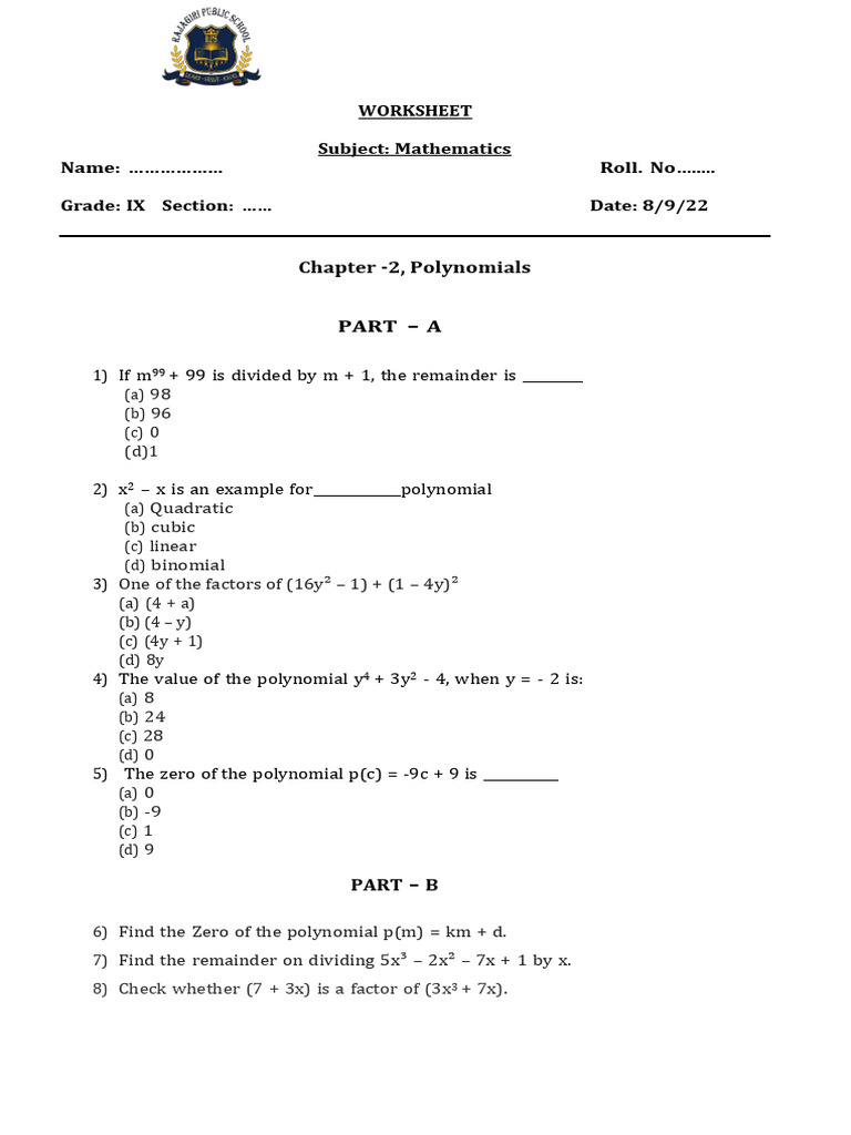 GR 9 Math WS 2 08092022 | PDF