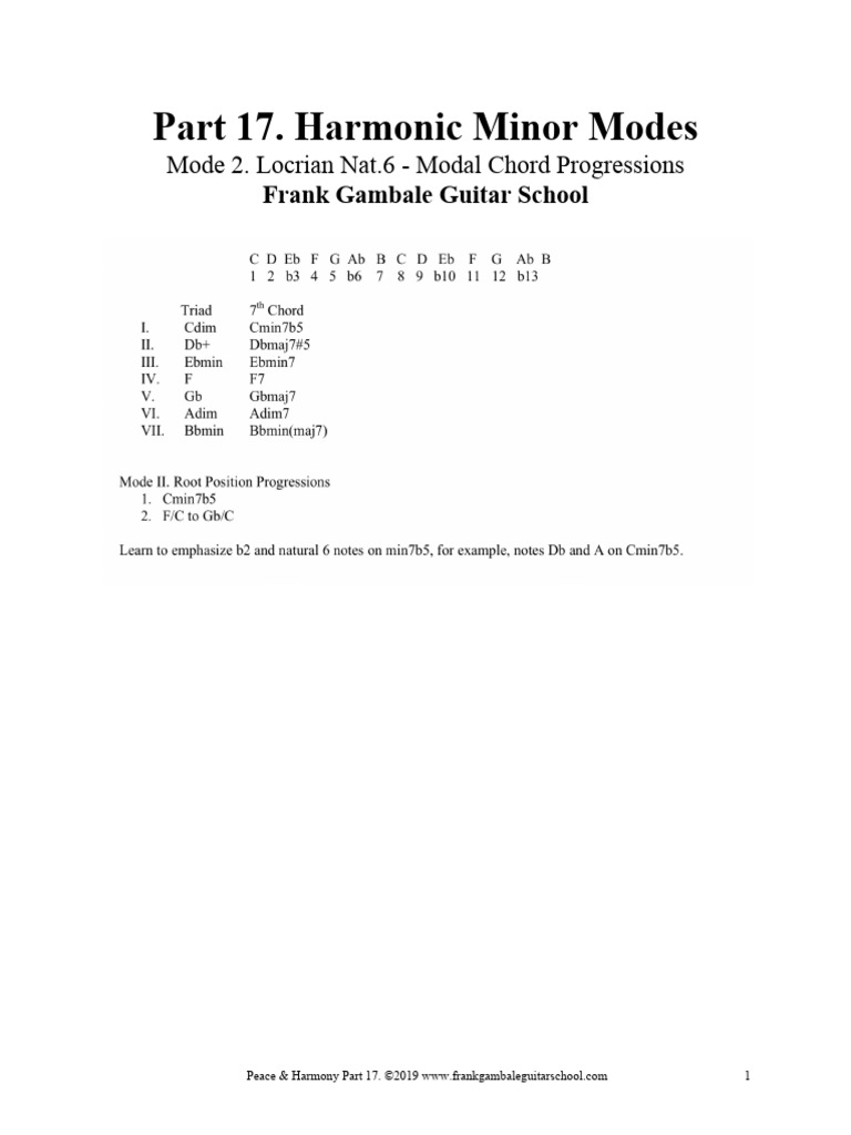 Peace & Harmony Part 17. 4. Harmonic Minor - Modal Chord Progressions ...