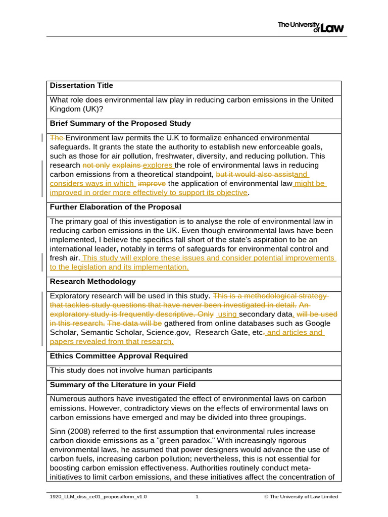 AMiL Dissertation Final Proposal Form - Comments | PDF | Greenhouse Gas ...