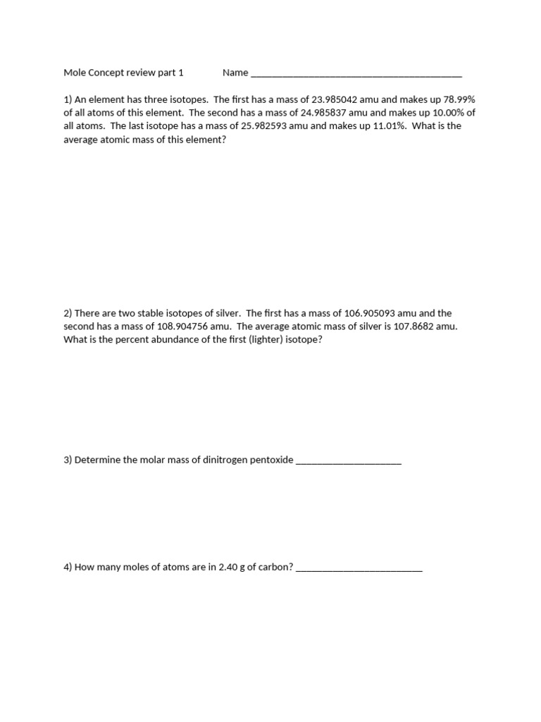 Mole Concept Review Questions and Answers | PDF