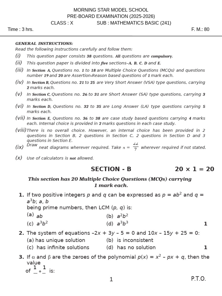 X [Maths-Basic] PAPER 2025-26 | PDF | Circle | Latitude
