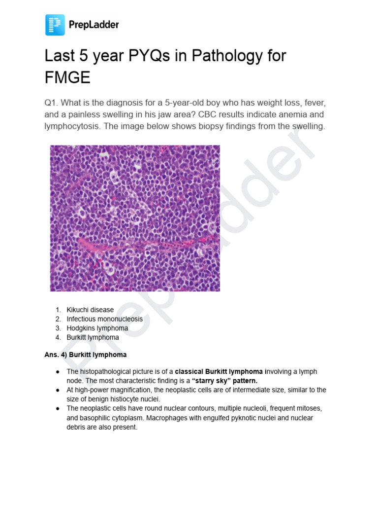 Pathology PYQs for FMGE Exam Prep | PDF | Anemia | Lymphoma