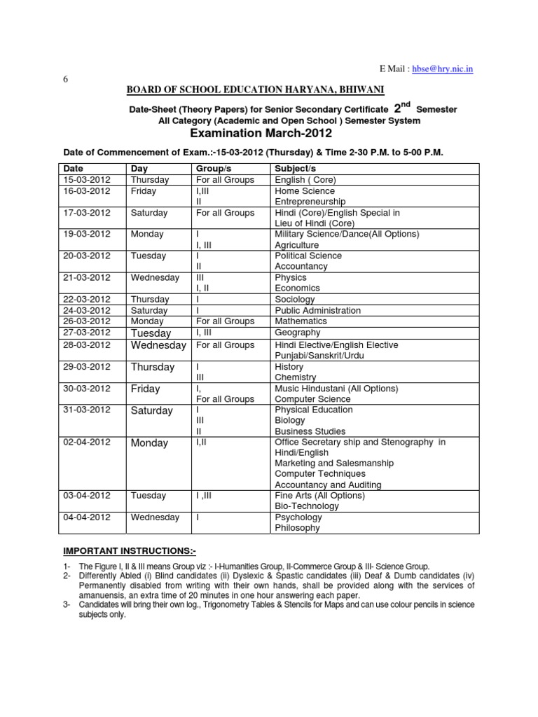 Date Sheet 04 | PDF