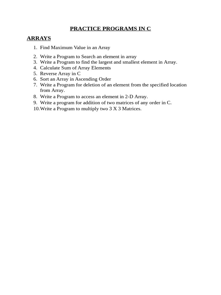 C Programming Array Practice Exercises | PDF