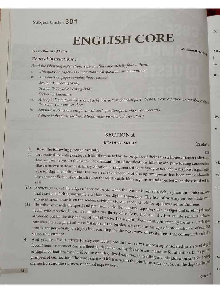 English Sample Question Paper-1 | PDF