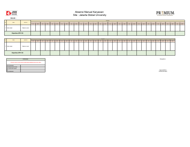 Absensi Manual Cs | PDF
