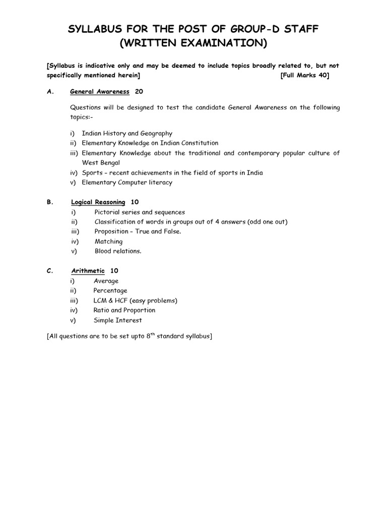 Syllabus Group-D | PDF