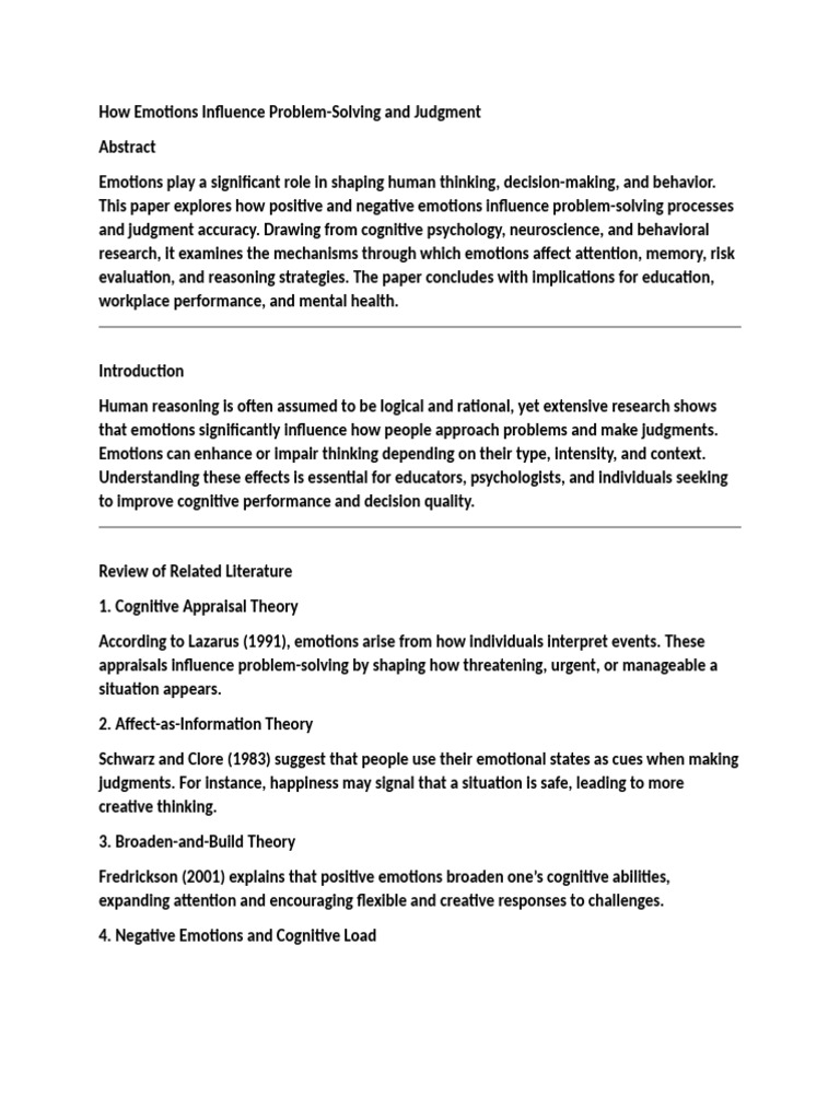 Emotions in Problem-Solving and Judgment | PDF | Emotions | Thought