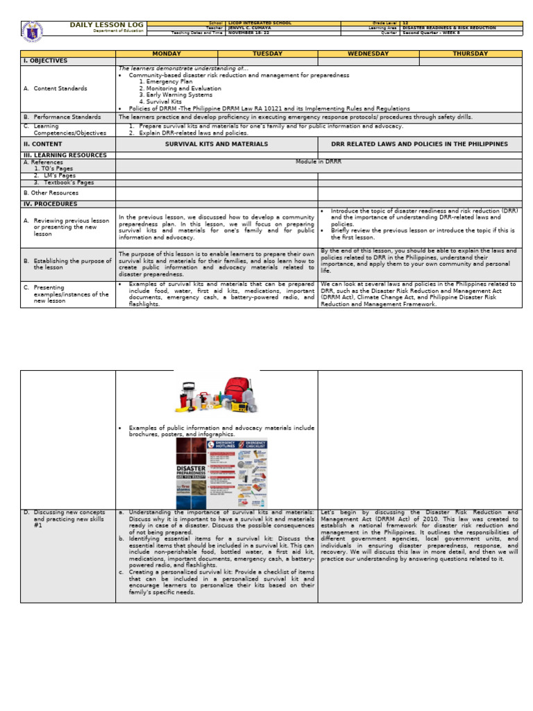 Dll Drrr Quarter 2 Week 8 | PDF | Emergency Management | Learning