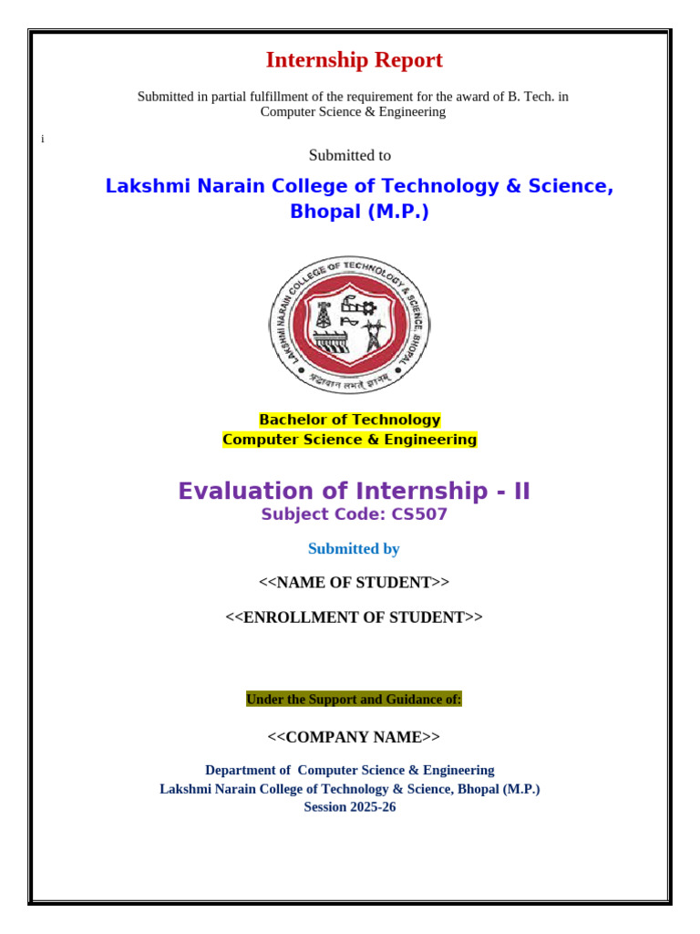 Format for Internship Report CSE v Sem (1) | PDF | Science